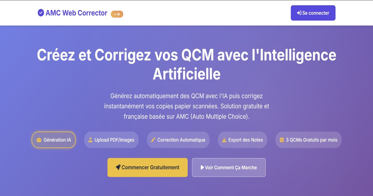 Générateur & Correction Automatique de QCM – IA + Scan/Photo (Gratuit)